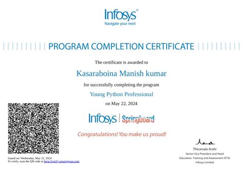 I Am Thrilled To Share That I Have Successfully Completed A Python Course At Infosys Springboard