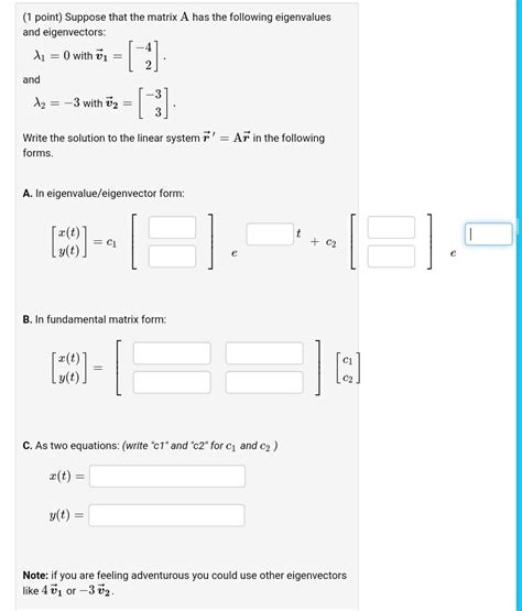 Solved Point Suppose That The Matrix A Has The Following Chegg