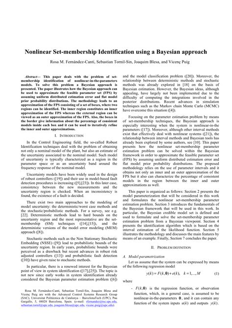 Pdf Nonlinear Set Membership Identification Using A Bayesian Approach