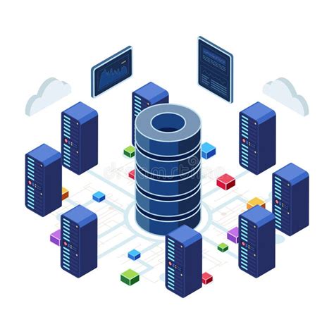 Isometric Data Center With Servers And Network Connection Stock Vector Illustration Of Backup