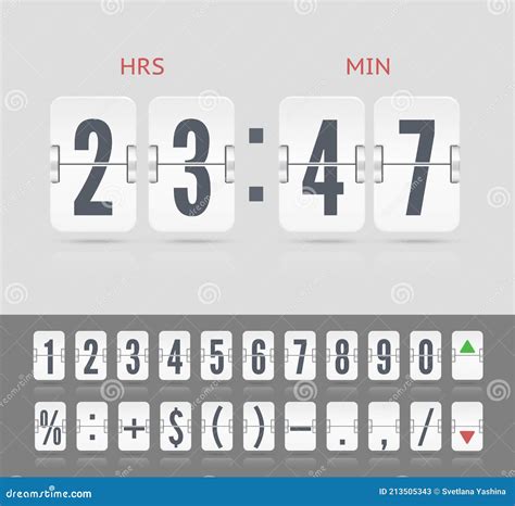 White Analog Countdown Font Vector Illustration Template Floating