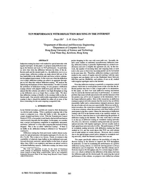 Pdf Tcp Performance With Deflection Routing In The Internet