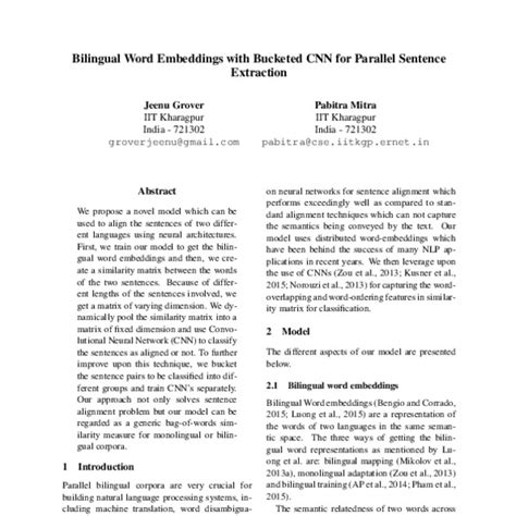 Bilingual Word Embeddings With Bucketed Cnn For Parallel Sentence Extraction Acl Anthology