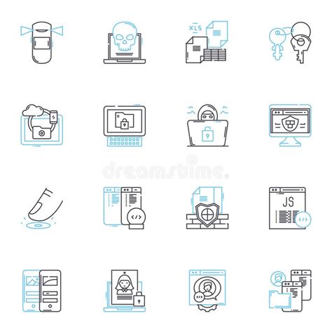 Online Safety Linear Icons Set Cybersecurity Passwords Privacy Antivirus Malware