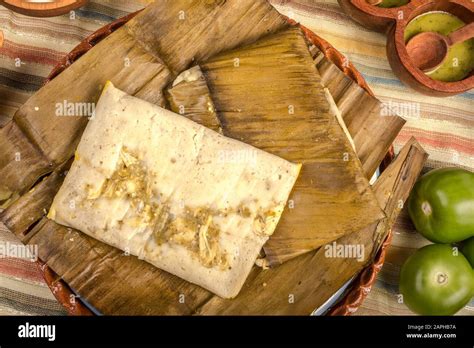Tamales Oaxaqueños Mexican Dish Made With Corn Dough Chicken Or Pork And Chili Wrapped In A