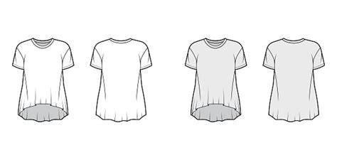 클래식 크루 네크라인 반소매 하이로우 밑단이 돋진 보이프렌드 코튼 저지 티셔츠 테크니컬 패션 일러스트 0명에 대한 스톡 벡터 아트 및 기타 이미지 Istock