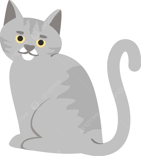 Illustration Of A Cute Grey Cat With Semiflat Design In Rgb Color Vector Vector Meow Detail