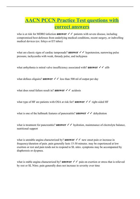 Aacn Pccn Practice Test Questions With Correct Answers Aacn Stuvia Us