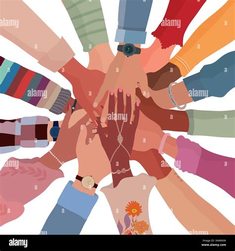 Isolated Group Hands On Top Of Each Other Of Multicultural People Community Teamwork