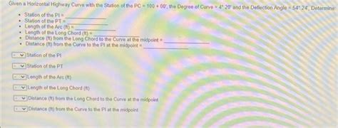 Solved Given A Horizontal Highway Curve With The Station Of Chegg