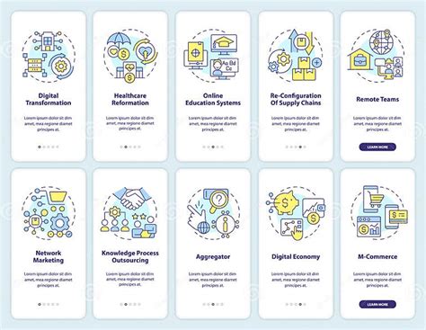 Business Tendencies Onboarding Mobile App Screen Set Stock Vector