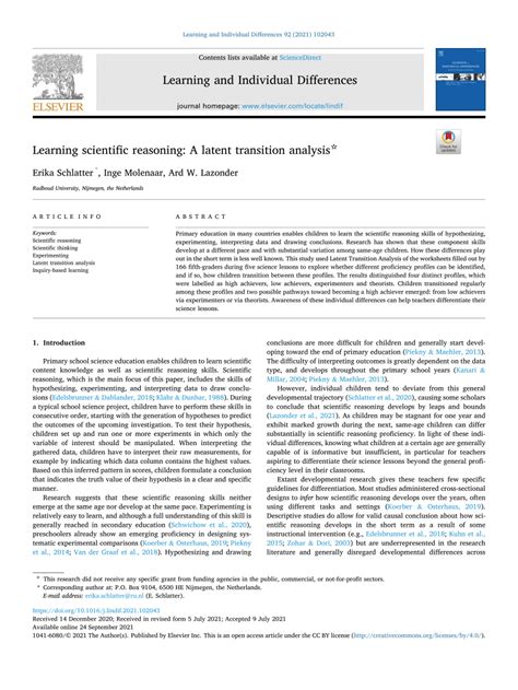 pdf learning scientific reasoning a latent transition analysis