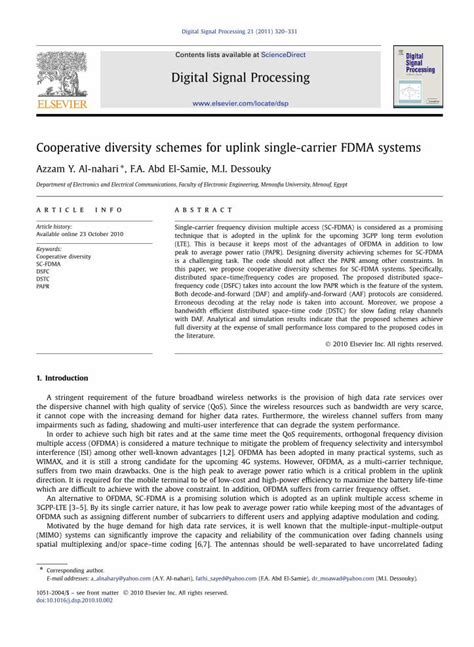 Pdf Cooperative Diversity Schemes For Uplink Single Carrier Fdma