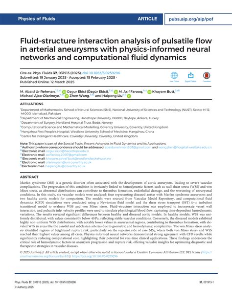 Pdf Fluidstructure Interaction Analysis Of Pulsatile Flow In