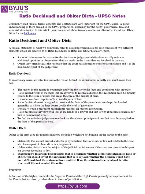 Ratio Decidendi And Obiter Dicta Pdf Obiter Dictum Precedent
