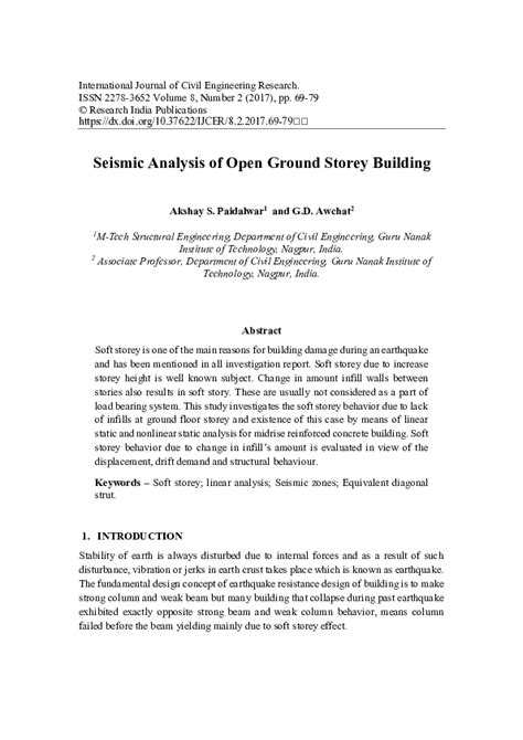 Pdf Seismic Analysis Of Open Ground Storey Building
