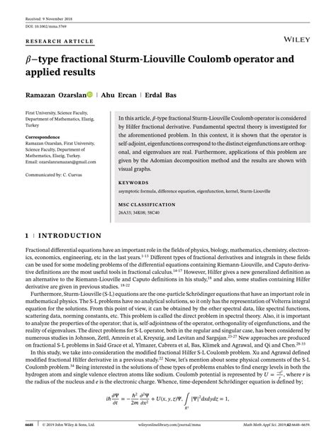 β−type Fractional Sturm‐liouville Coulomb Operator And Applied Results Request Pdf