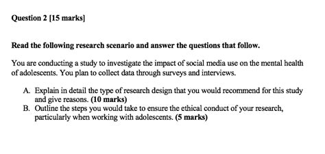 Solved Read The Following Research Scenario And Answer The