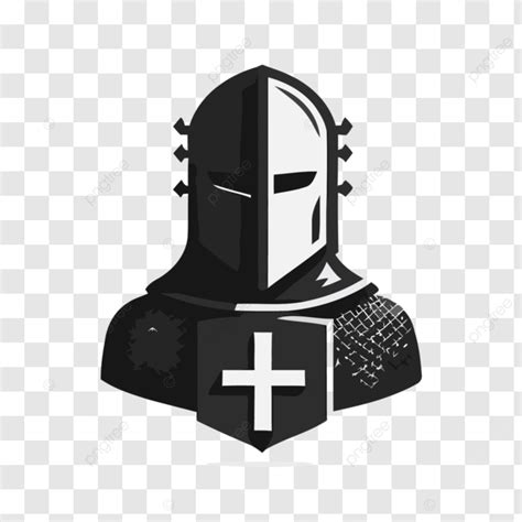 손에 십자가를 들고 검은 헬멧을 쓴 흑기사 벡터 흰색 배경에 십자군의 단순한 검은색 아이콘 그림자 없음 작은 프레임 중앙 Png 일러스트 및 벡터 에 대한 무료