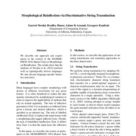 Morphological Reinflection Via Discriminative String Transduction Acl Anthology