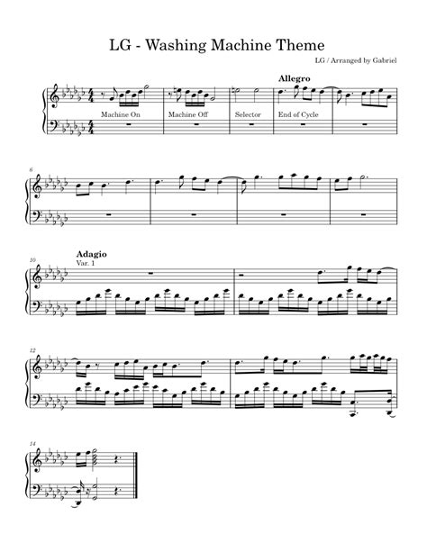 Lg Washing Machine Themes Sheet Music For Piano Solo Easy