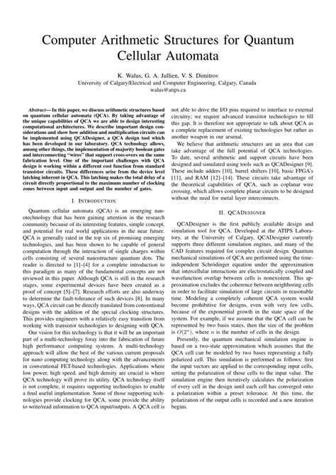 pdf computer arithmetic structures for quantum cellular automata