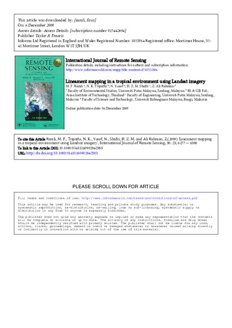 Lineament Mapping In A Tropical Environment Using Landsat Imagery