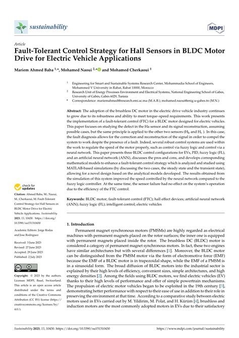 Pdf Fault Tolerant Control Strategy For Hall Sensors In Bldc Motor Drive For Electric Vehicle