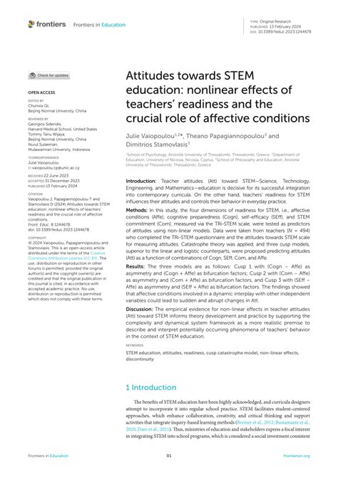 Pdf Attitudes Towards Stem Education Nonlinear Effects Of Teachers Readiness And The Crucial