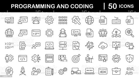 Programming Coding Set Of Web Icons In Line Style Software Development