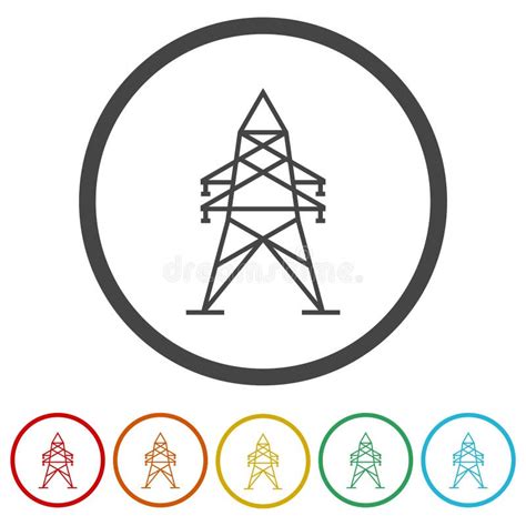 Electric Tower Icon Set Icons In Color Circle Buttons Stock Vector