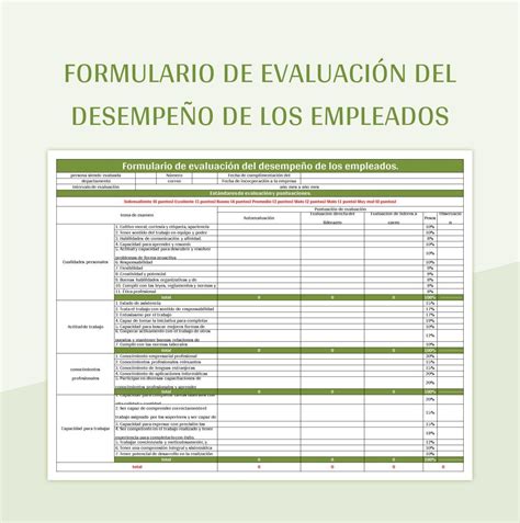 Plantilla De Formato Excel Formulario De Evaluación Del Desempeño De