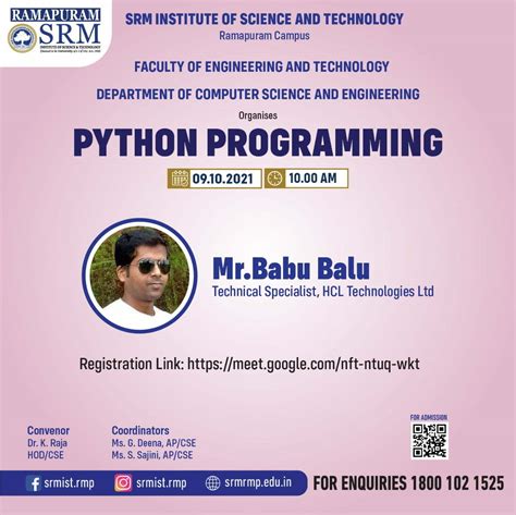 Webinar On Python Programming Srm Ramapuram Srmist Ramapuram