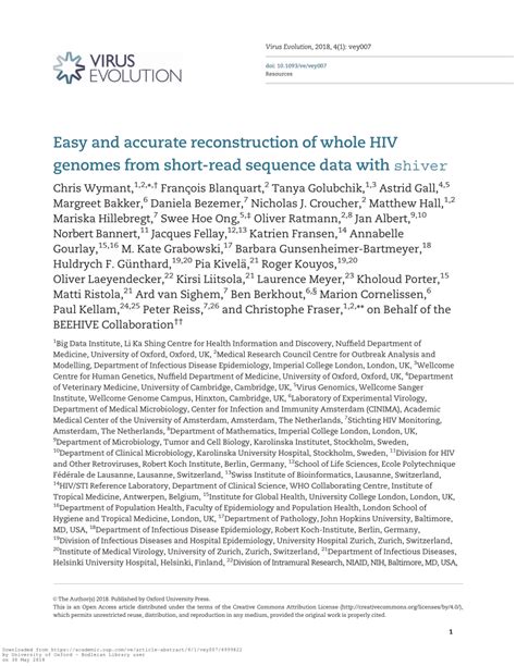 pdf easy and accurate reconstruction of whole hiv genomes from short read sequence data with
