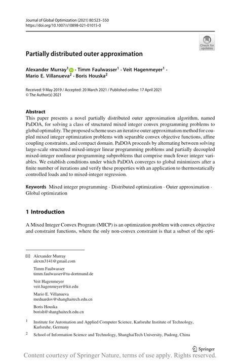 Pdf Partially Distributed Outer Approximation