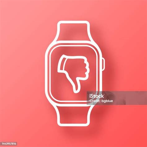 엄지 손가락이 내려간 스마트 워치 그림자가 있는 빨간색 배경의 아이콘 시계에 대한 스톡 벡터 아트 및 기타 이미지 시계 지력 3차원 형태 Istock