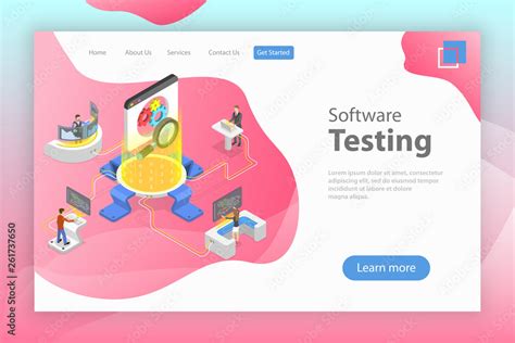Vetor De Isometric Flat Vector Landing Pate Template Of Software Quality Assurance Sqa Product