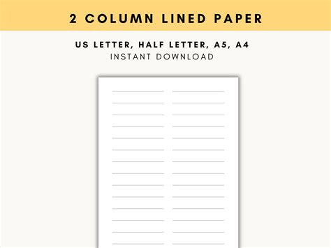 Two Column Lined Paper Printable Two Column Lined Paper Journal Inserts With Lines Planner To