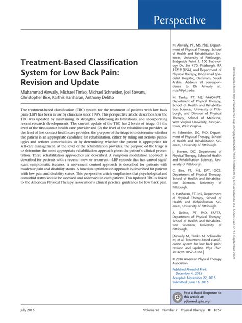 Alrwaily Treatment Based Classification System Pdf Physical Therapy