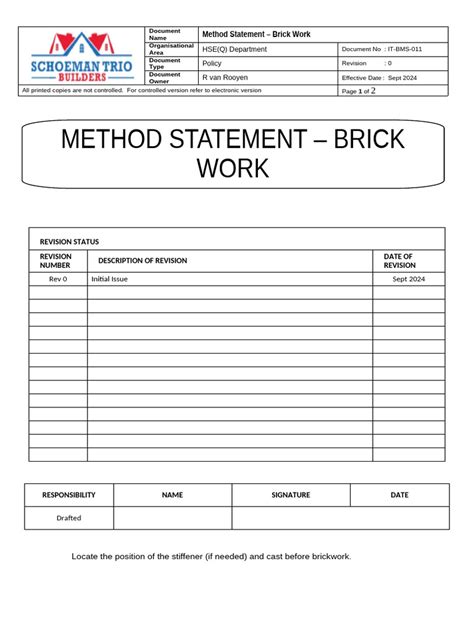 Brickwork Method Statement Pdf Brick Masonry Brickwork Method Statement Pdf Brick Masonry