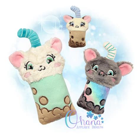 Kitty Bubble Tea Stuffie Embroidery Design Ohana Applique Designs