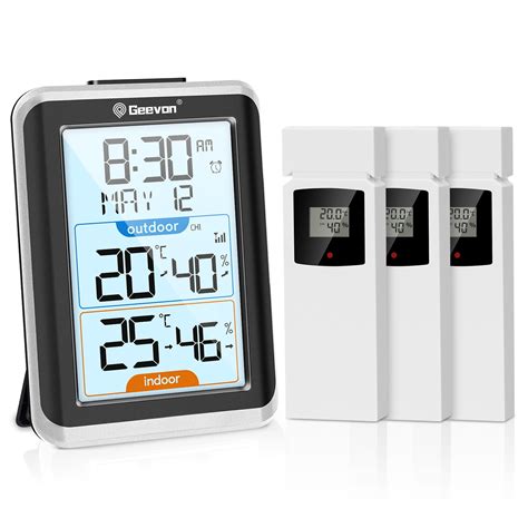 Geevon Indoor Outdoor Thermometer Wireless With 3 Remote Sensors Wireless Thermohygrometer With
