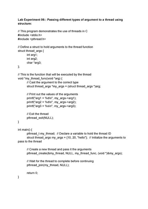 Lab Experiment 06 Passing Different Types Of Argument To A Thread Using Structure This