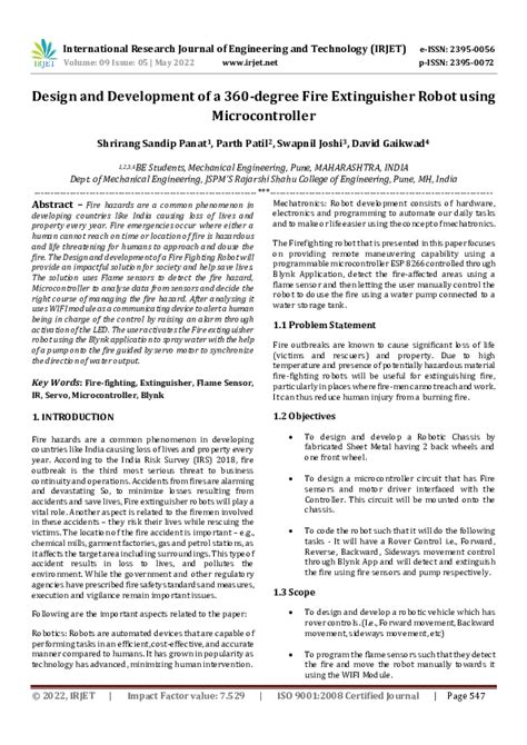 Pdf Design And Development Of A 360 Degree Fire Extinguisher Robot Using Microcontroller