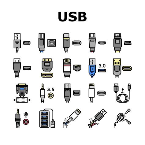 Usb Cable And Port Purchases Icons Set Vector Vector Art At Vecteezy