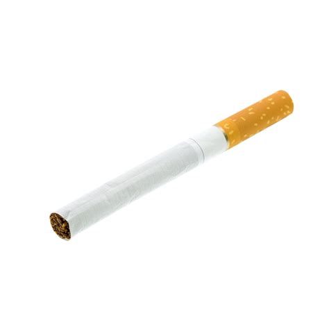 Single Unlit White Cigarette With Orange Filter Tip Isolated On White