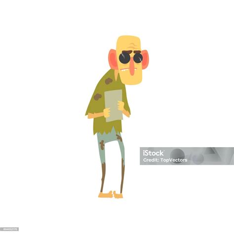 실업 남자 필요 도움말 벡터 일러스트 레이 션 도움을 요청 하는 빈 간판과 거리에 노숙자 눈 먼 사람 문자 서 개념에 대한 스톡