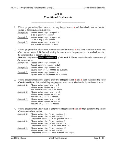 C Programming Conditional Statements Exercises