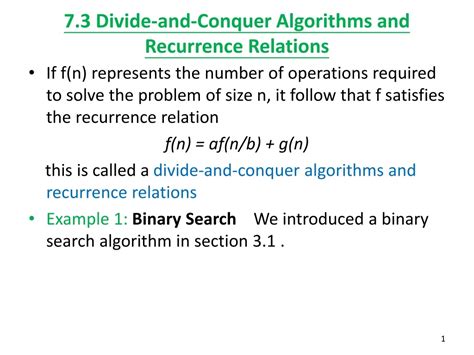 Ppt 73 Divide And Conquer Algorithms And Recurrence Relations
