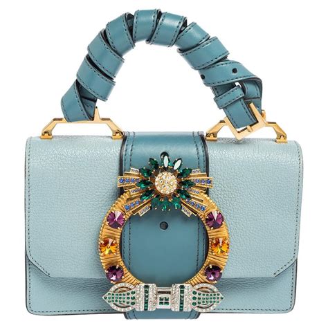 Miu Miu Two Tone Blue Leather Crystal Embellished Flap Top Handle Bag At 1stdibs Miu Miu